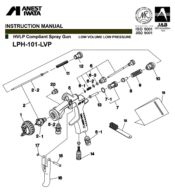 Súng phun sơn áp lực thấp Anest Iwata LPH101-164LVS